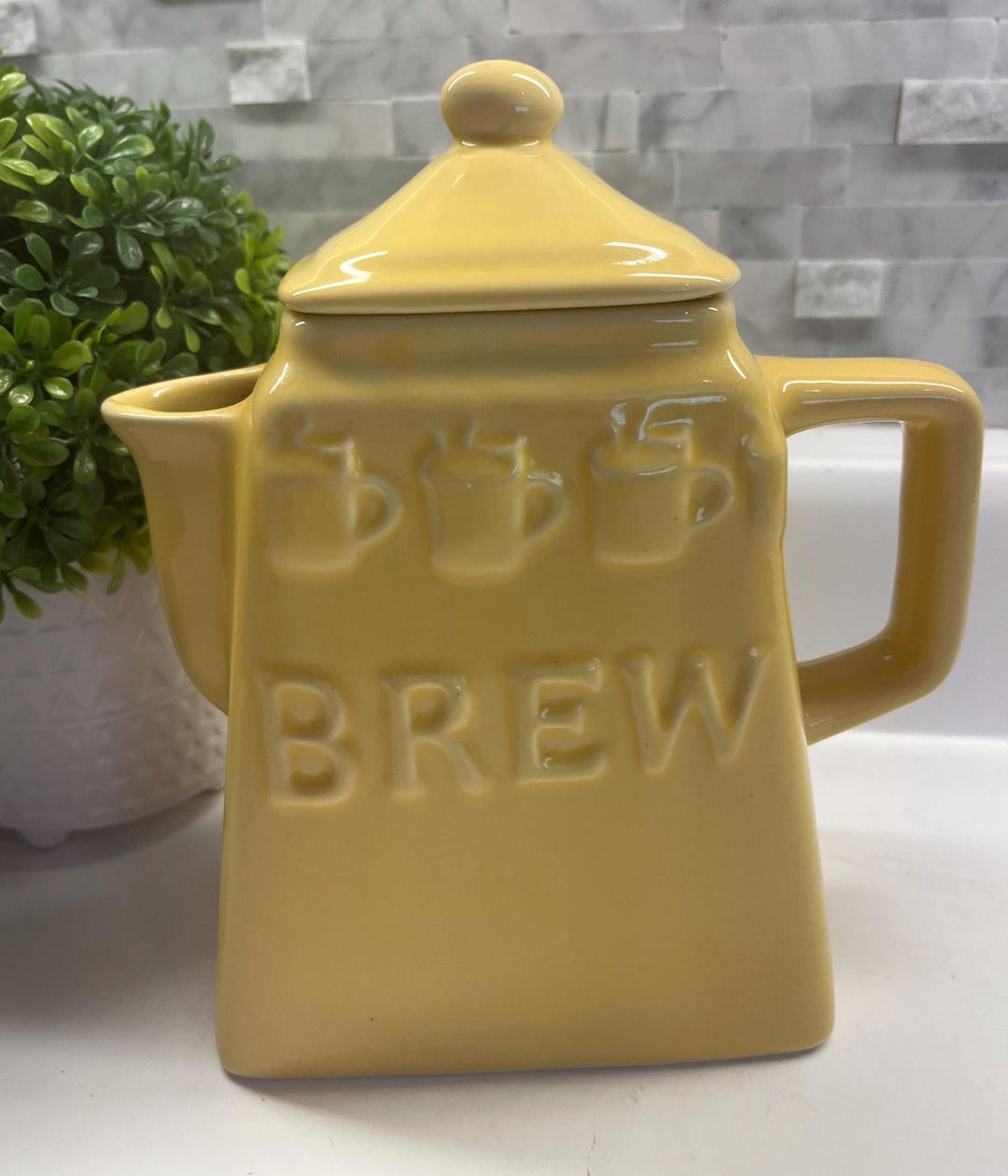 Vintage Ceramic Yellow Gold BREW Coffee Tea Pot W/lid MCM Retro - Etsy