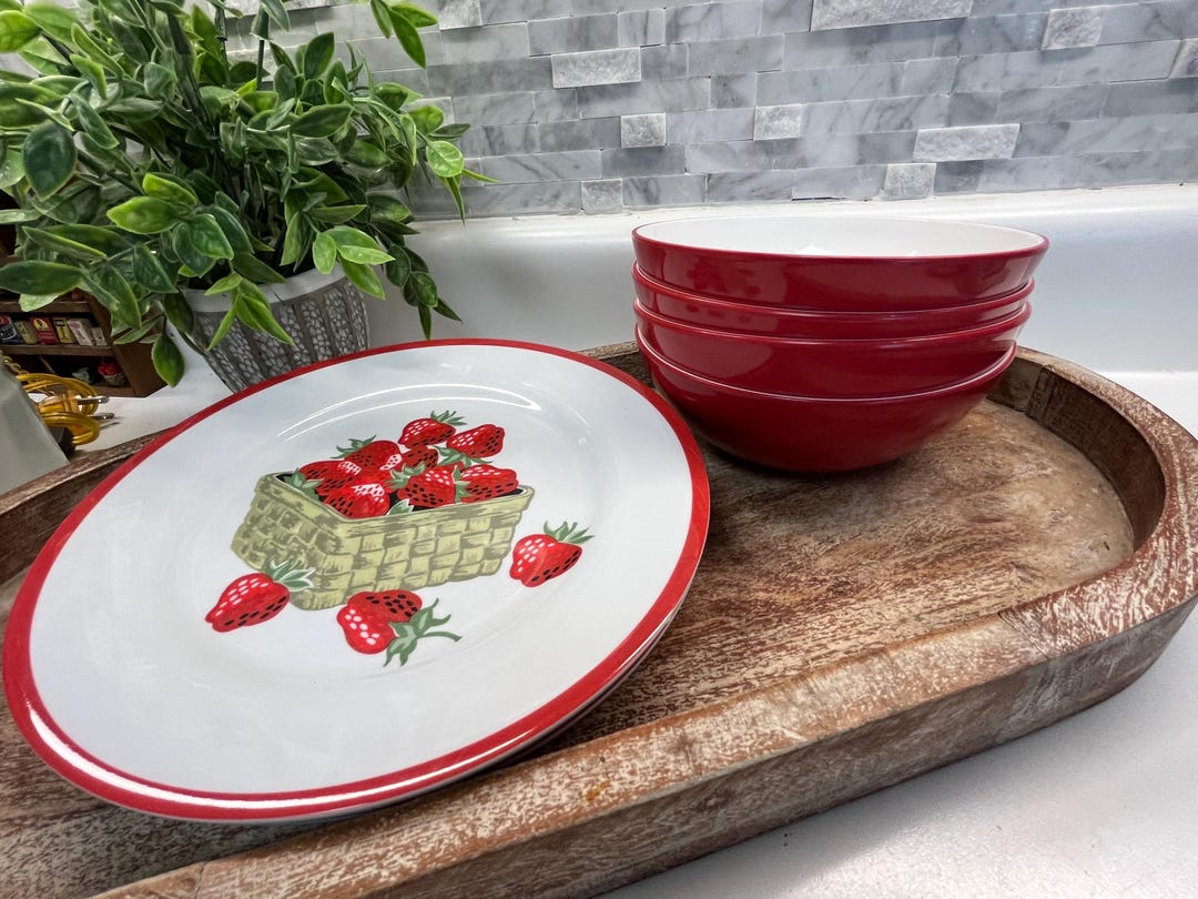 Retro Strawberry Melamine Dinnerware: 8-piece Kitchen Set - Etsy