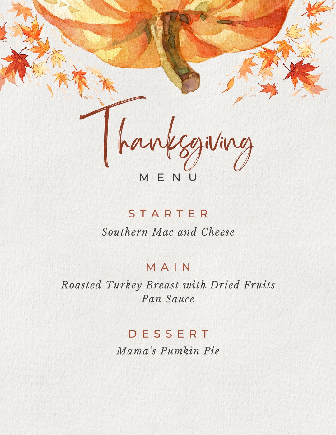 Editable Thanksgiving Menu Template - Digital Printable - Etsy