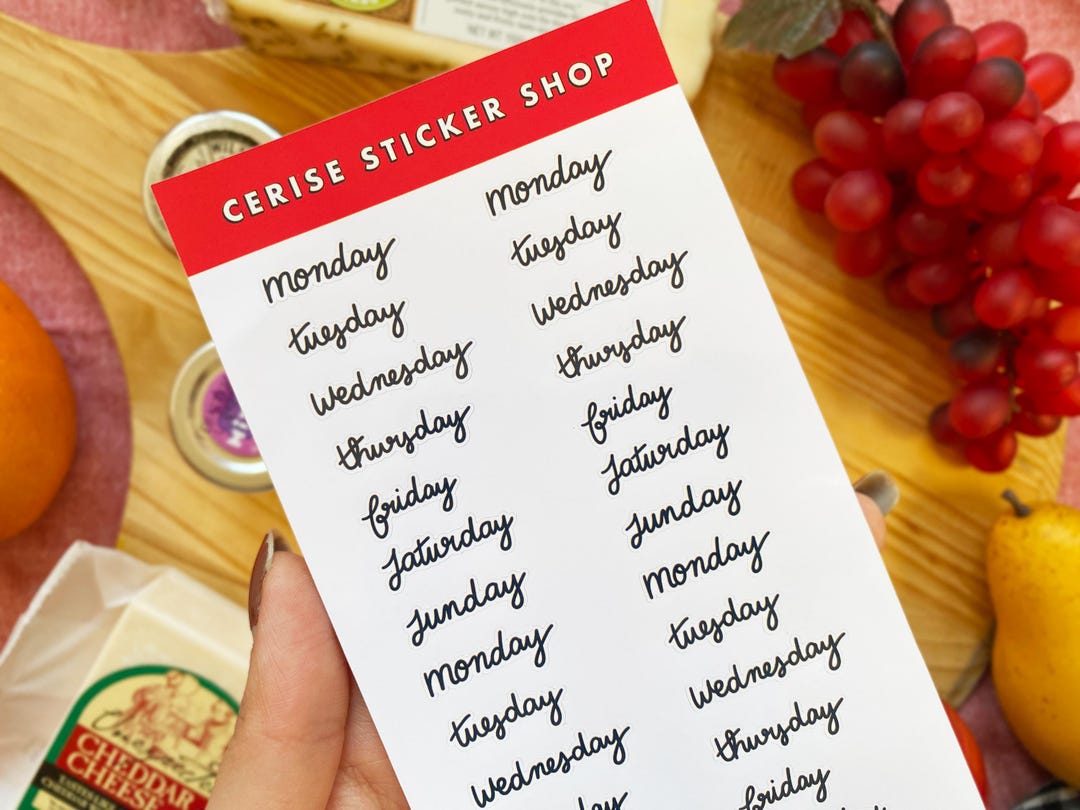 Tiny Days of the Week Stickers | Script Journaling Labels, Monday ...