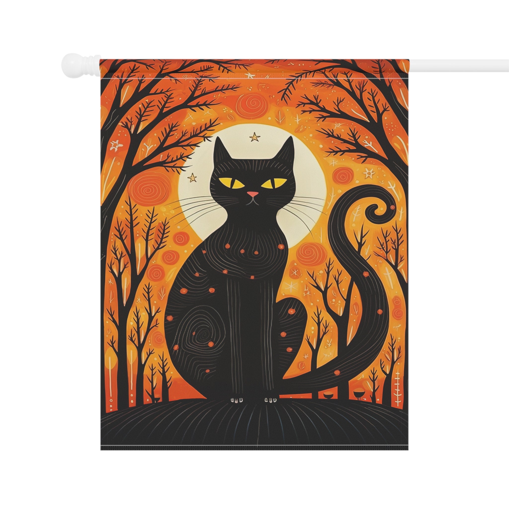 Folk Art Cat Garden & House Banner, Halloween Garden and House Banner ...