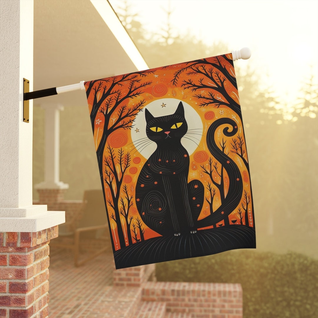 Folk Art Cat Garden & House Banner, Halloween Garden and House Banner ...