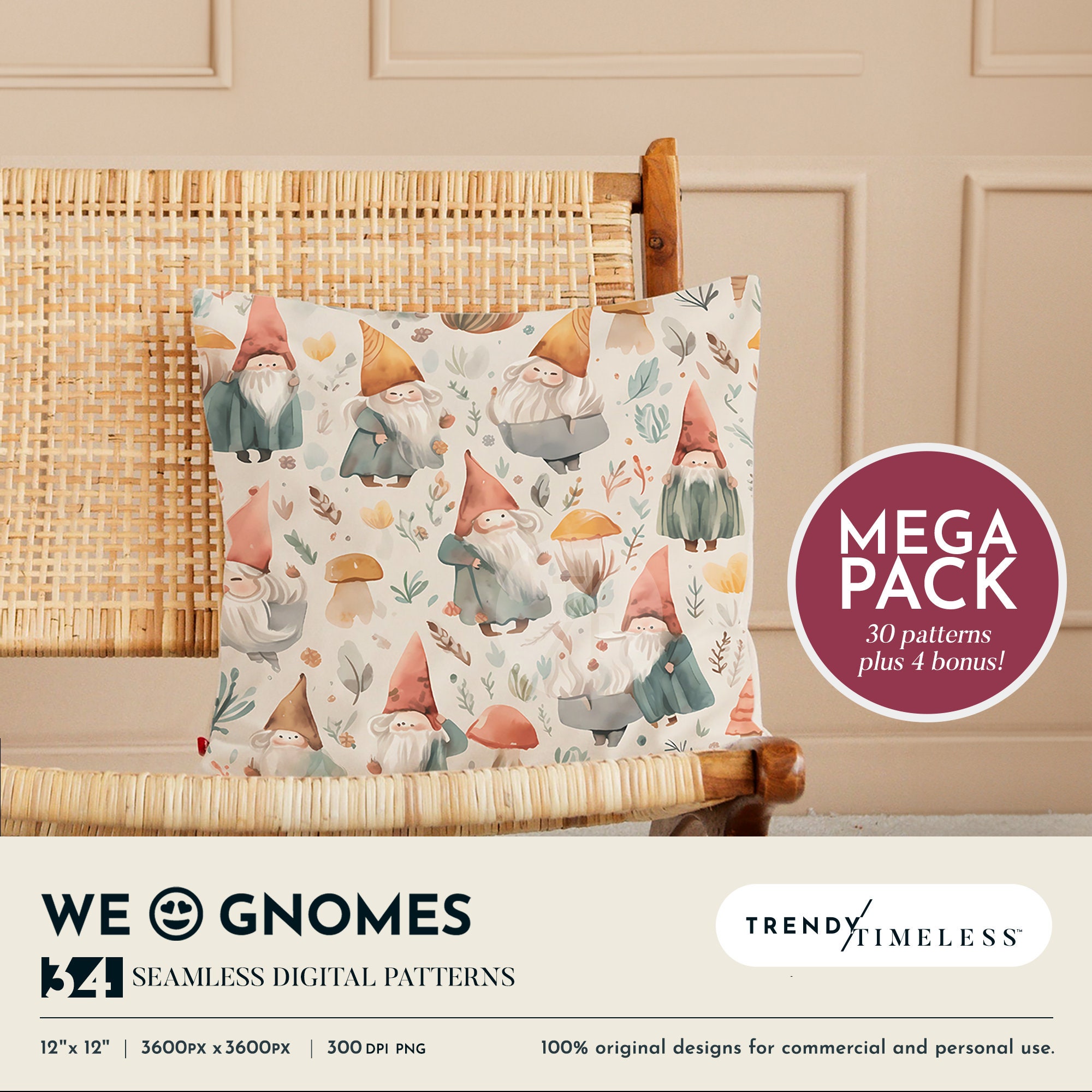 Gnome Repeating Patterns, Gnomes Digital Paper Pack, Seamless Pattern ...