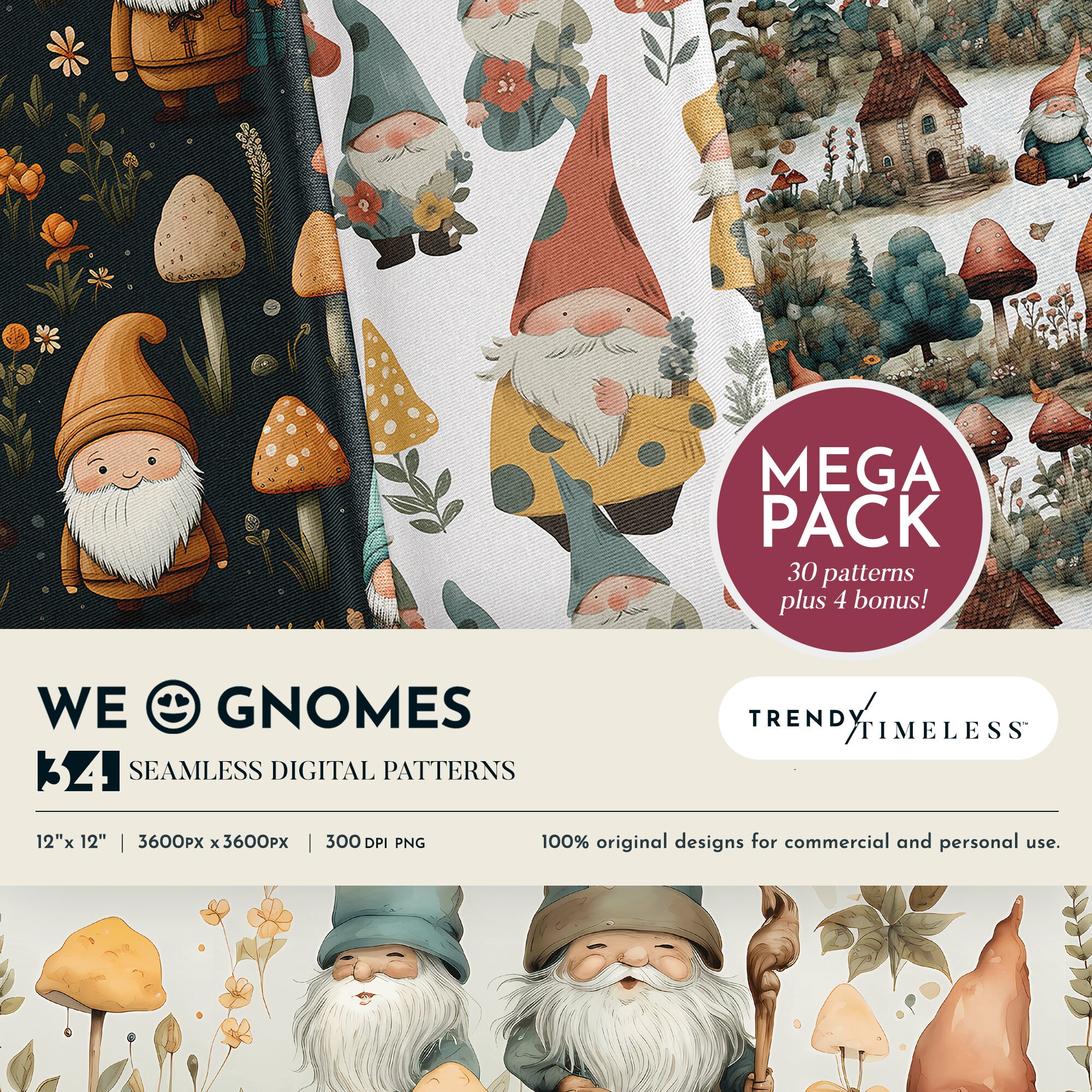 Gnome Repeating Patterns, Gnomes Digital Paper Pack, Seamless Pattern ...
