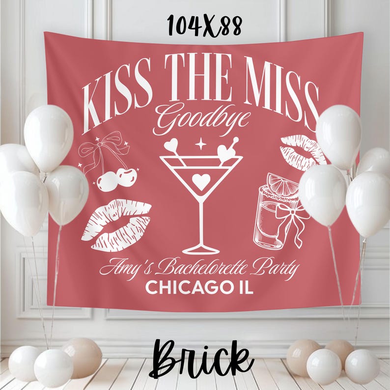 Kiss the Miss Goodbye Bachelorette Photo Backdrop, Bridal Shower ...