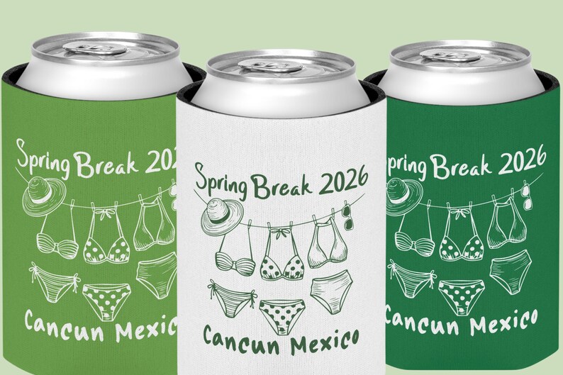 Spring Break 2026 Custom Can Coolers, Beach Gear Favor Can Holder ...