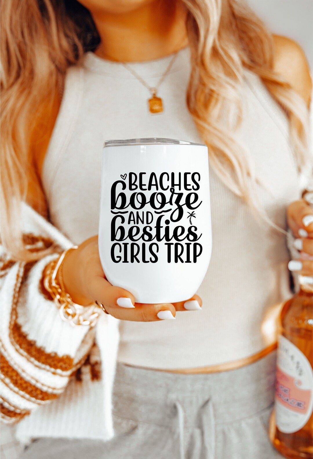 Beach Booze and Besties Girls Trip Wine Tumbler, Grips Trip 2024, Girls ...