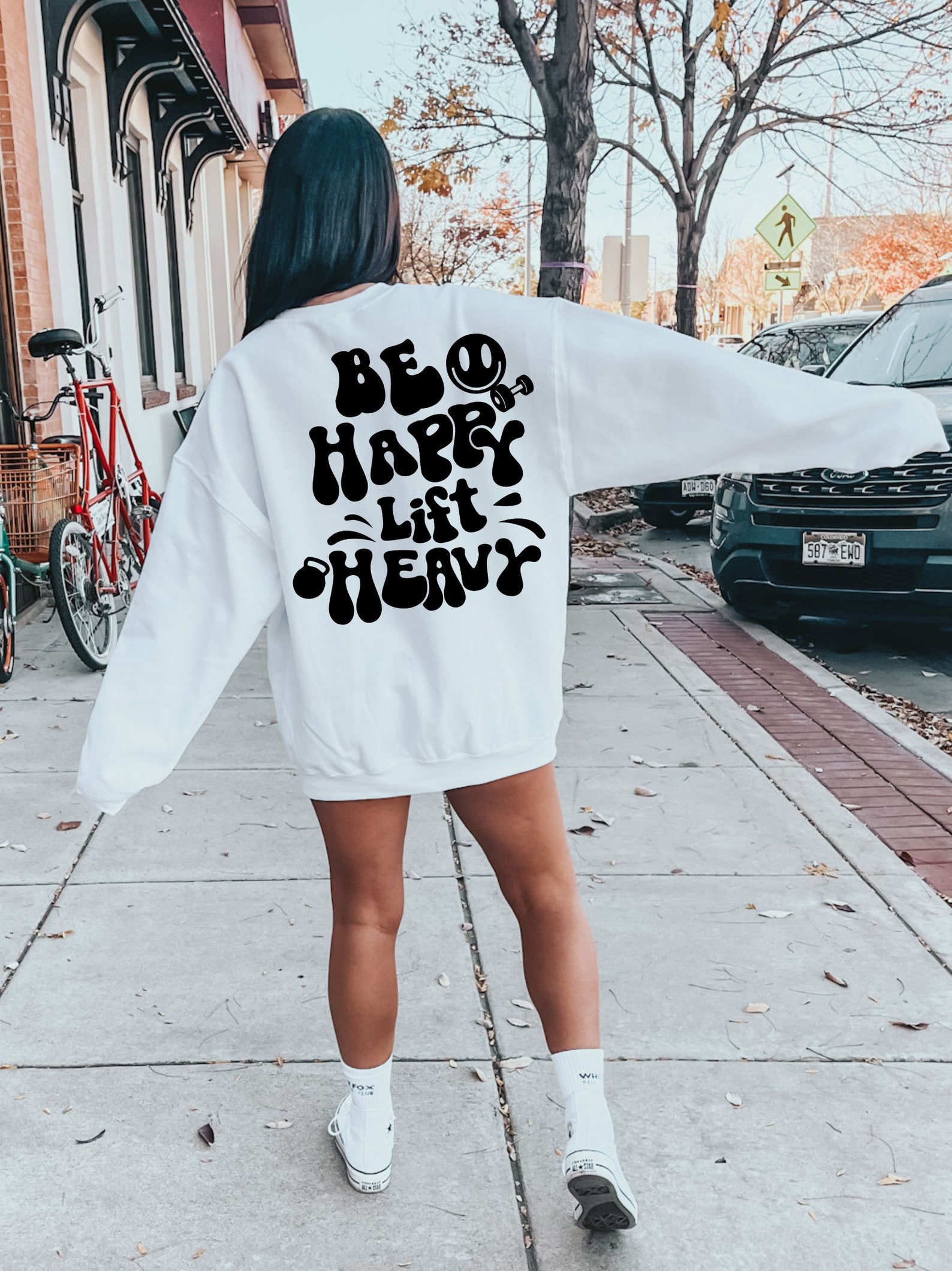 Be Happy Lift Heavy Sweatshirt, Women's Weightlifting, Fitness Shirt ...