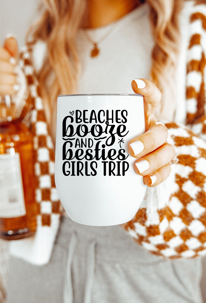 Beach Booze and Besties Girls Trip Wine Tumbler, Grips Trip 2024, Girls ...