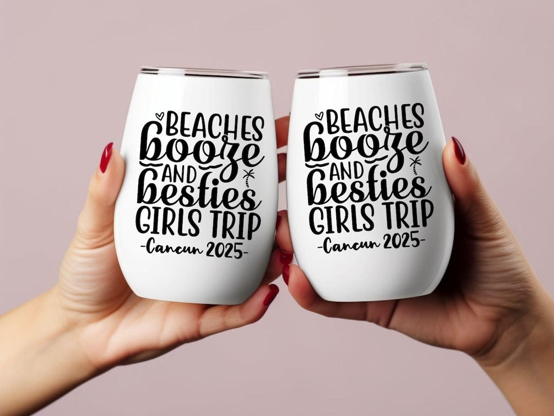 Beach Booze and Besties Girls Trip Wine Tumbler, Grips Trip 2024, Girls ...