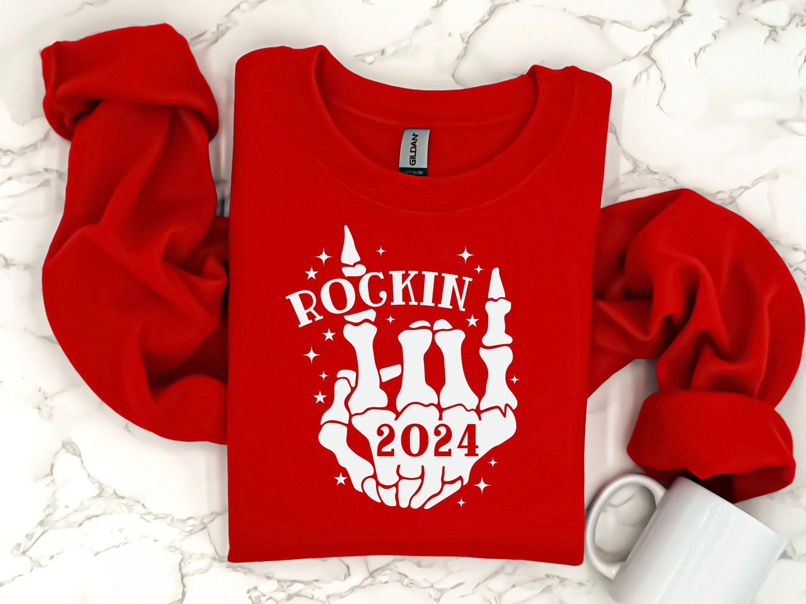 Rockin 2024 Sweatshirt, 2024 New Year Shirt, 2024 Sweatshirt, Skeleton ...