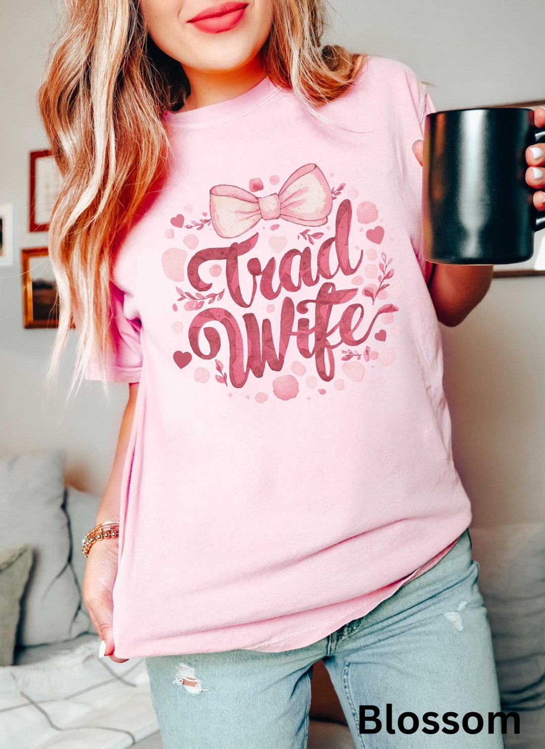 Trad Wife Coquette Pink Bow Shirt, Valentine's Day Gift for Tradwife, Homemaker, Pink Bow Tee ...