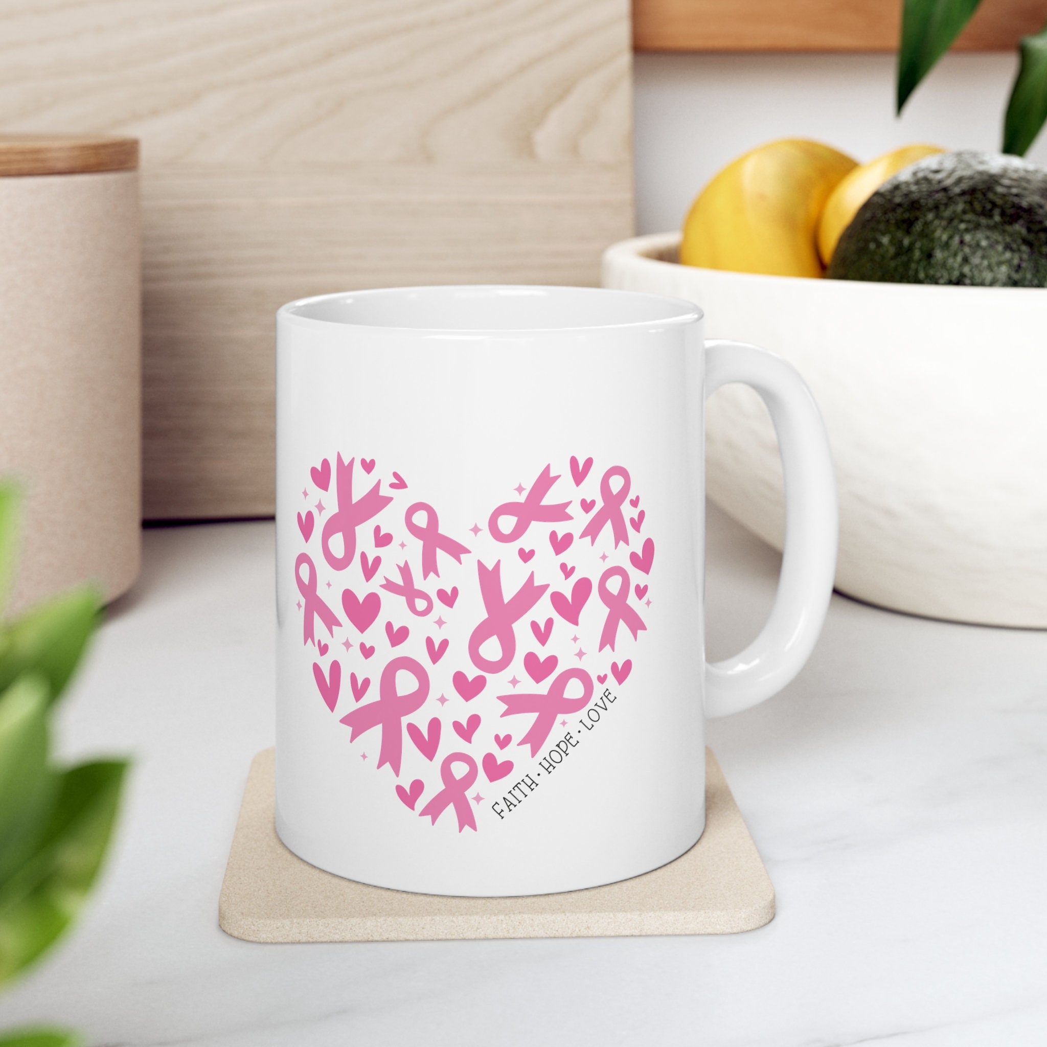 Pink Ribbon Faith Hope Love Mug Motivational Mug Pink Ribbon - Etsy