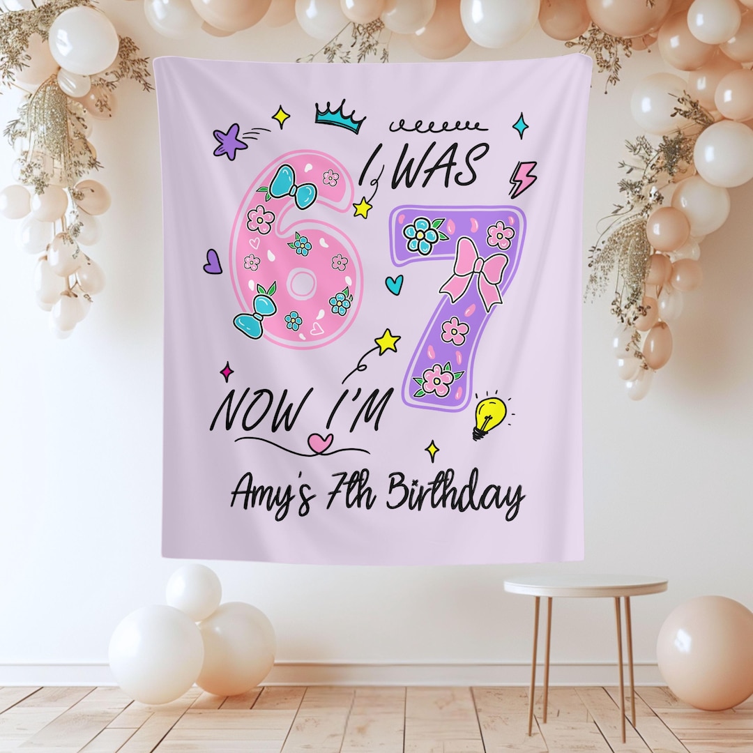 7th Birthday Party Photo Backdrop, I Was 6 Now I Am 7 Bday Banner Party ...