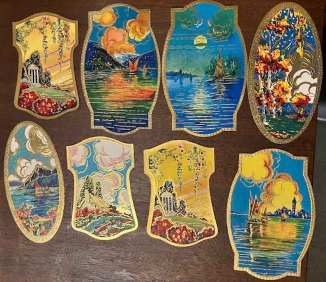 1920s Floral Hat Box Labels, Super Lustrous, Gilded, Embossed, Floral ...