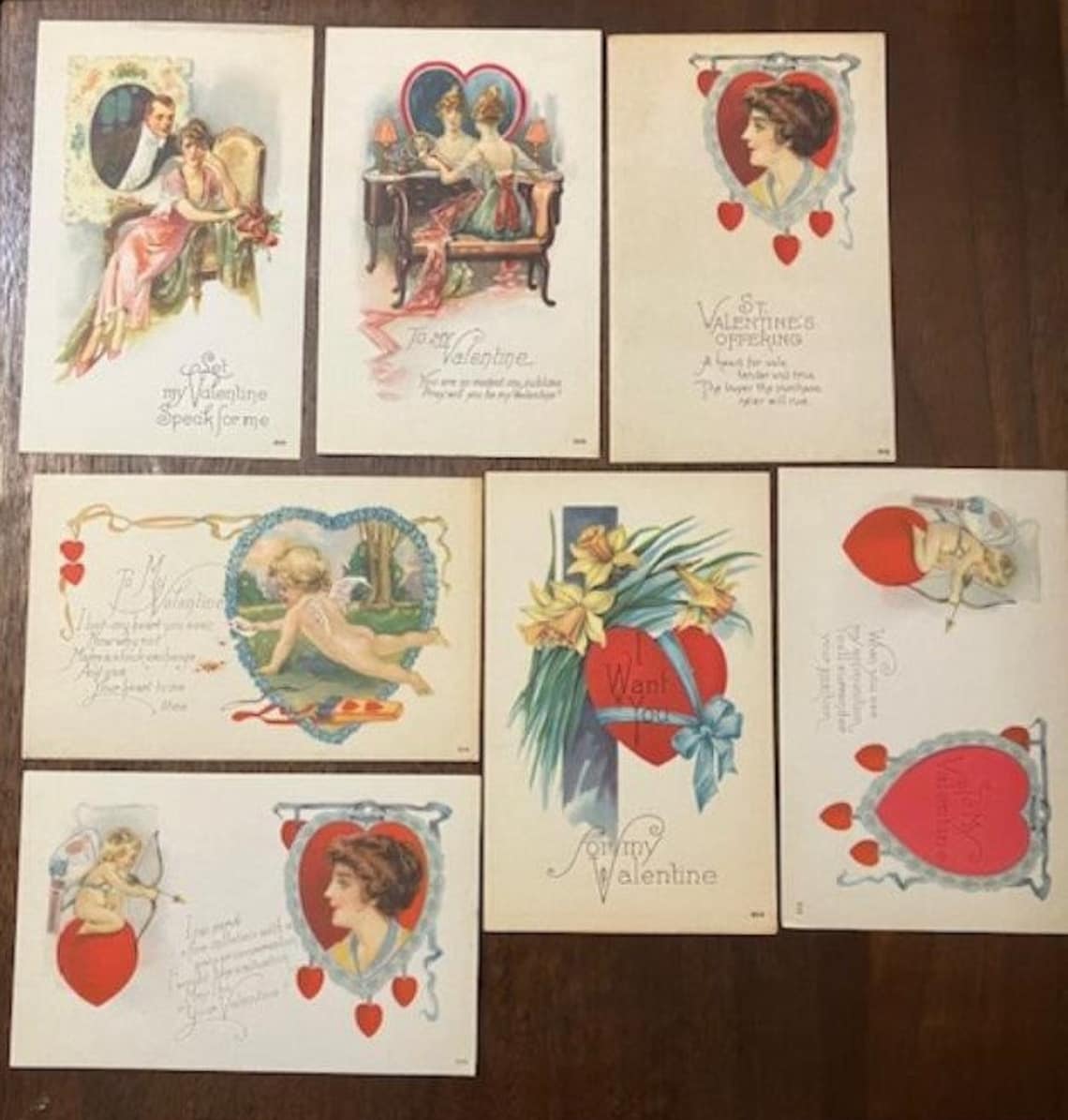 Vintage Valentine's Postcards, Seven Cards, Gibson Girl Era, Circa ...