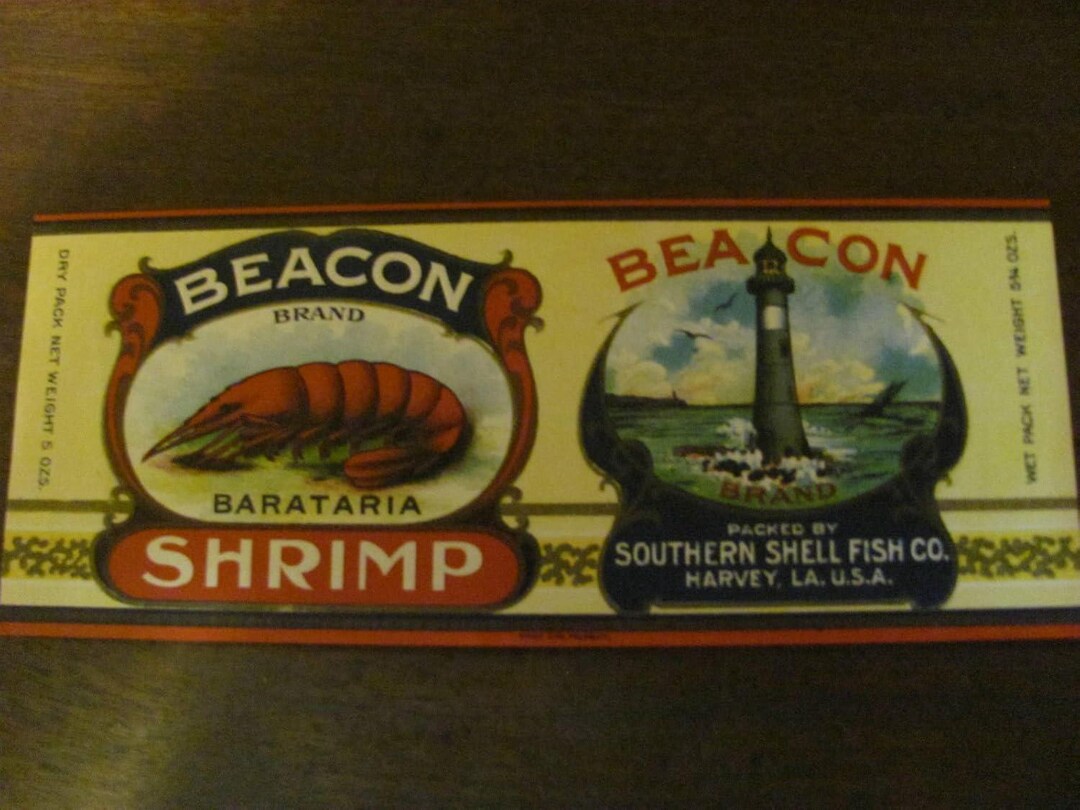 Beacon Brand Barataria Shrimp Label, Vintage, 1920s, New Orleans - Etsy