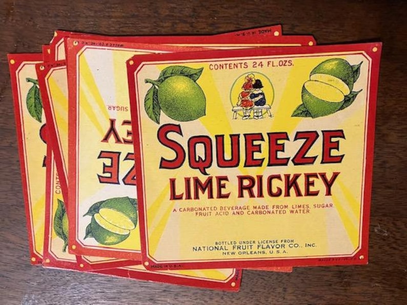 SQUEEZE LIME RICKEY Soda Labels, 1920s, New Orleans, Five Labels, Mint ...
