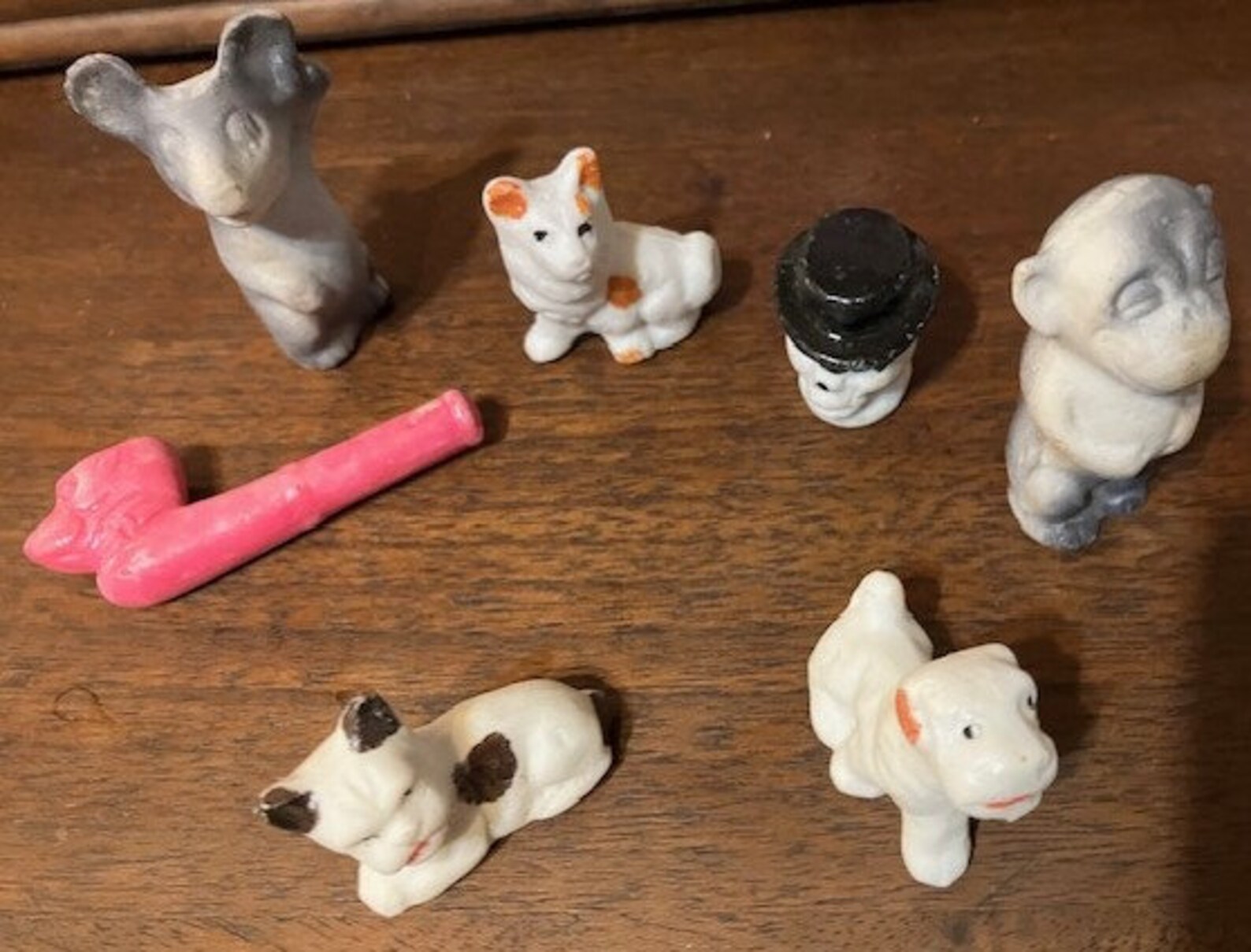 Dogs, Cat, Monkey, Kangaroo and a Pipe--seven Miniature Bisque ...