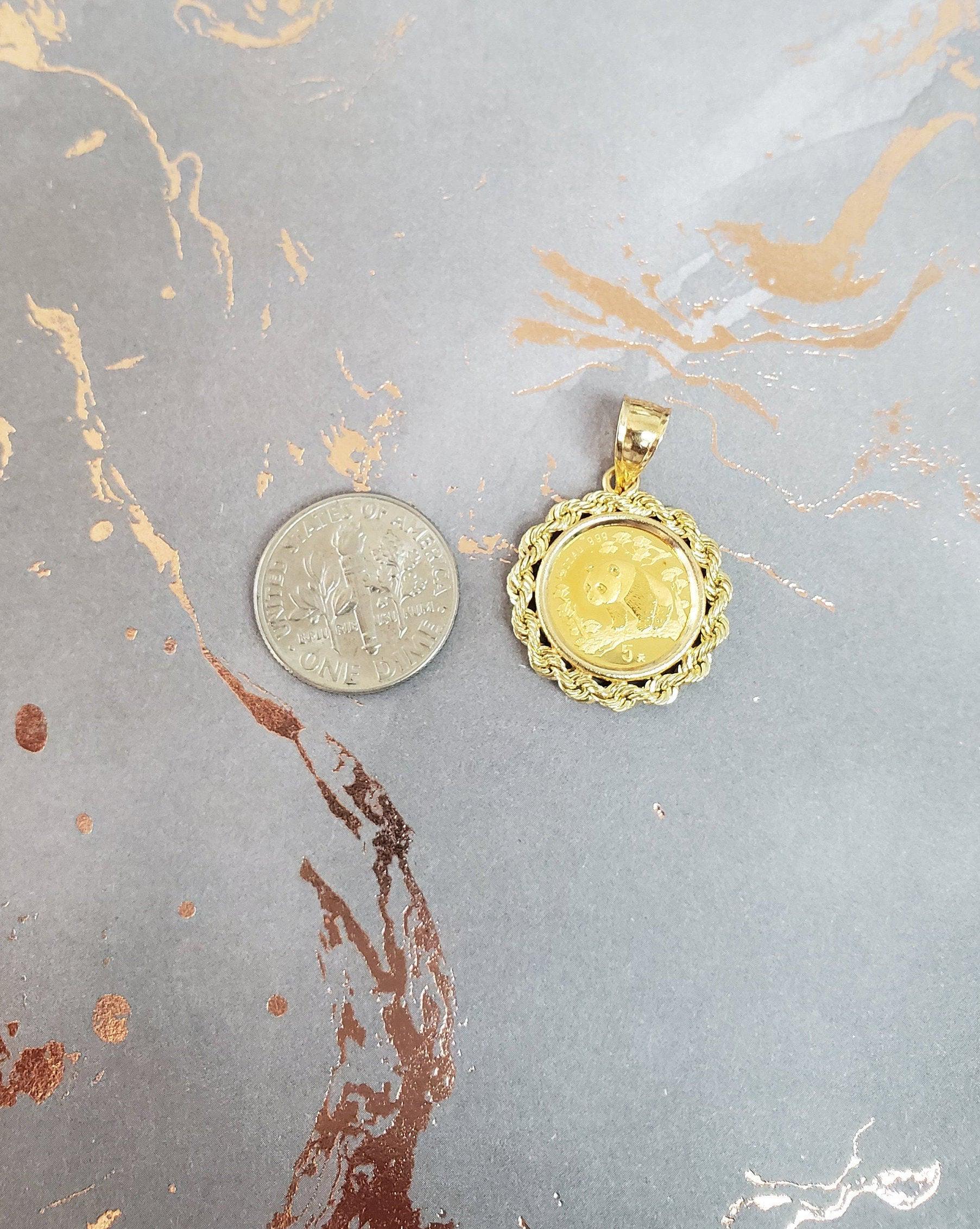 1/20oz Fine Gold Panda Coin Necklace With Rope Bezel | Gift for Her or ...