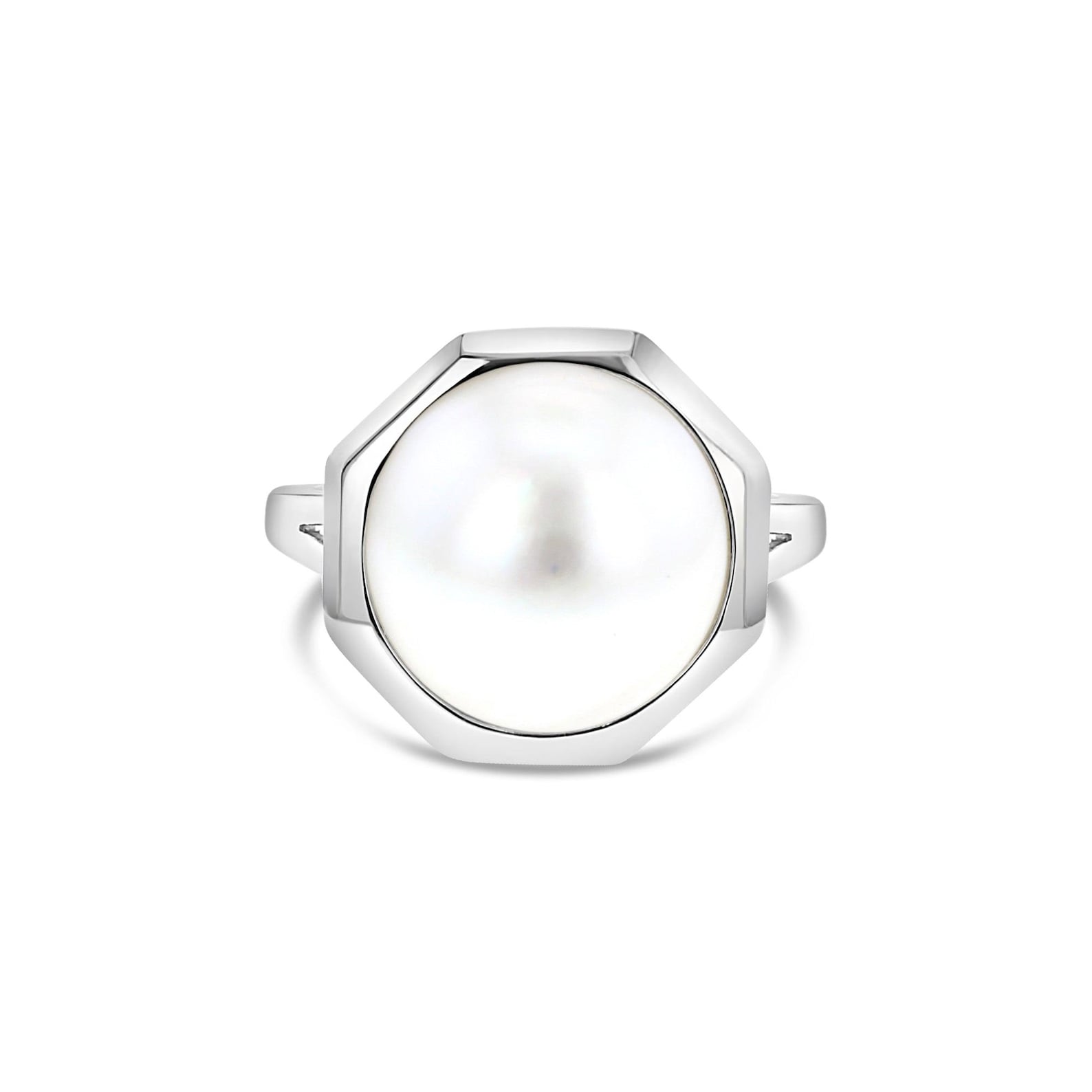13mm Octagon Shaped Mabe Pearl Ring | 14k White Gold | Cocktail Rings ...