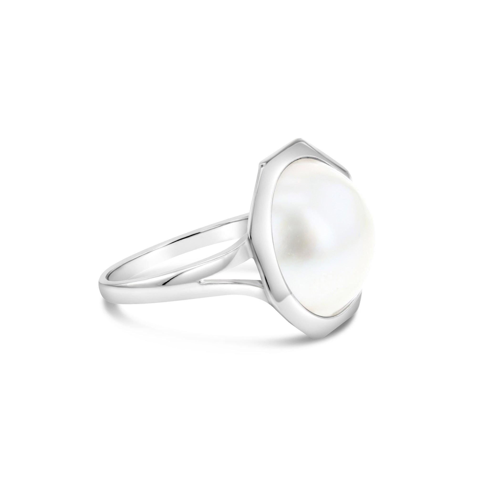 13mm Octagon Shaped Mabe Pearl Ring | 14k White Gold | Cocktail Rings ...
