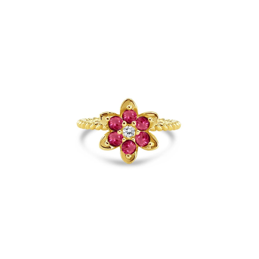 Tall Ruby Tulip Ring | 14k Yellow Gold | 1980s Vintage Tulip Ring ...