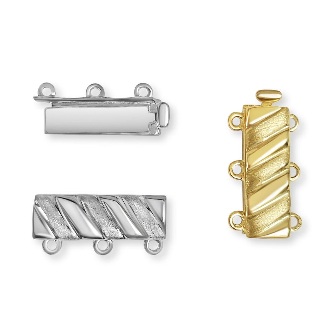 Three Strand Textured Bar Clasp | 14k Yellow or White Gold | Bracelet ...