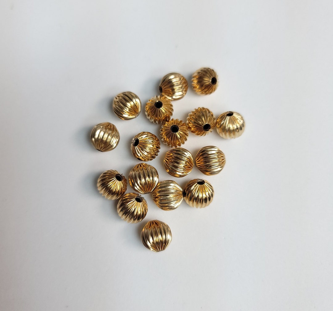 10mm Corrugated Straight Beads | 14k Yellow Gold | Polished Beads ...