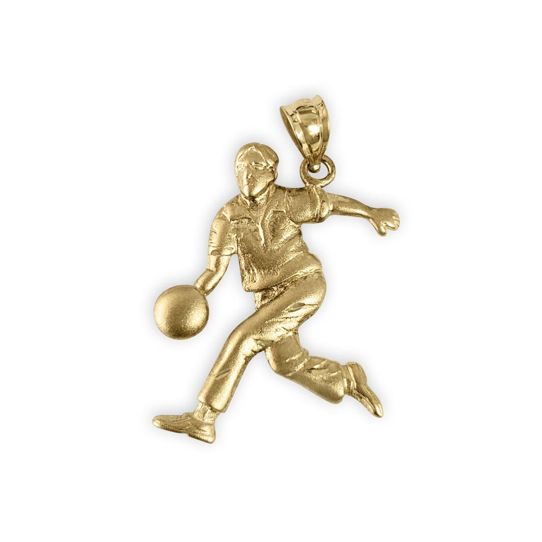 Male Bowler With Diamond Cuts Charm | 14k Yellow Gold | Sports Charm ...
