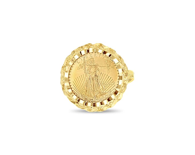 1993 Lady Liberty 1/10OZ Fine Gold Coin Ring With Rope & Diamond Cut ...