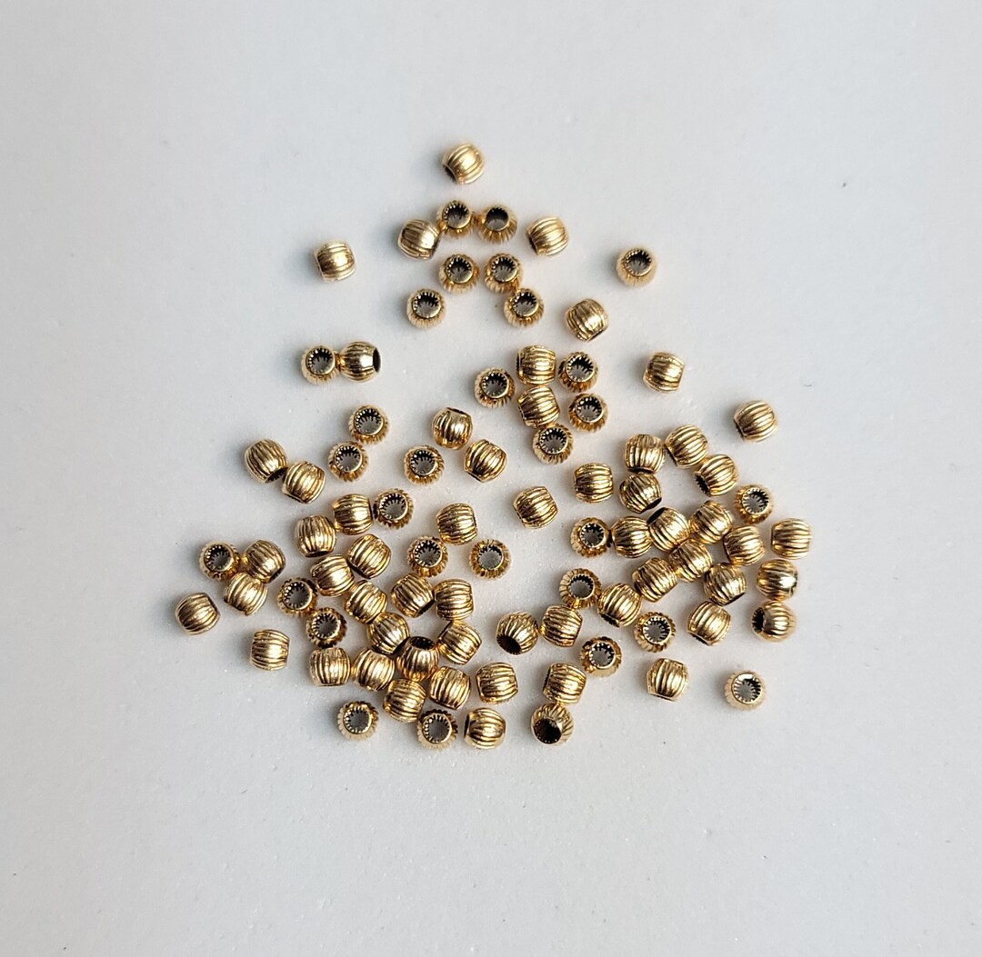 2mm Corrugated Straight Beads| 14k Yellow Gold | Loose Beads | Spacer ...