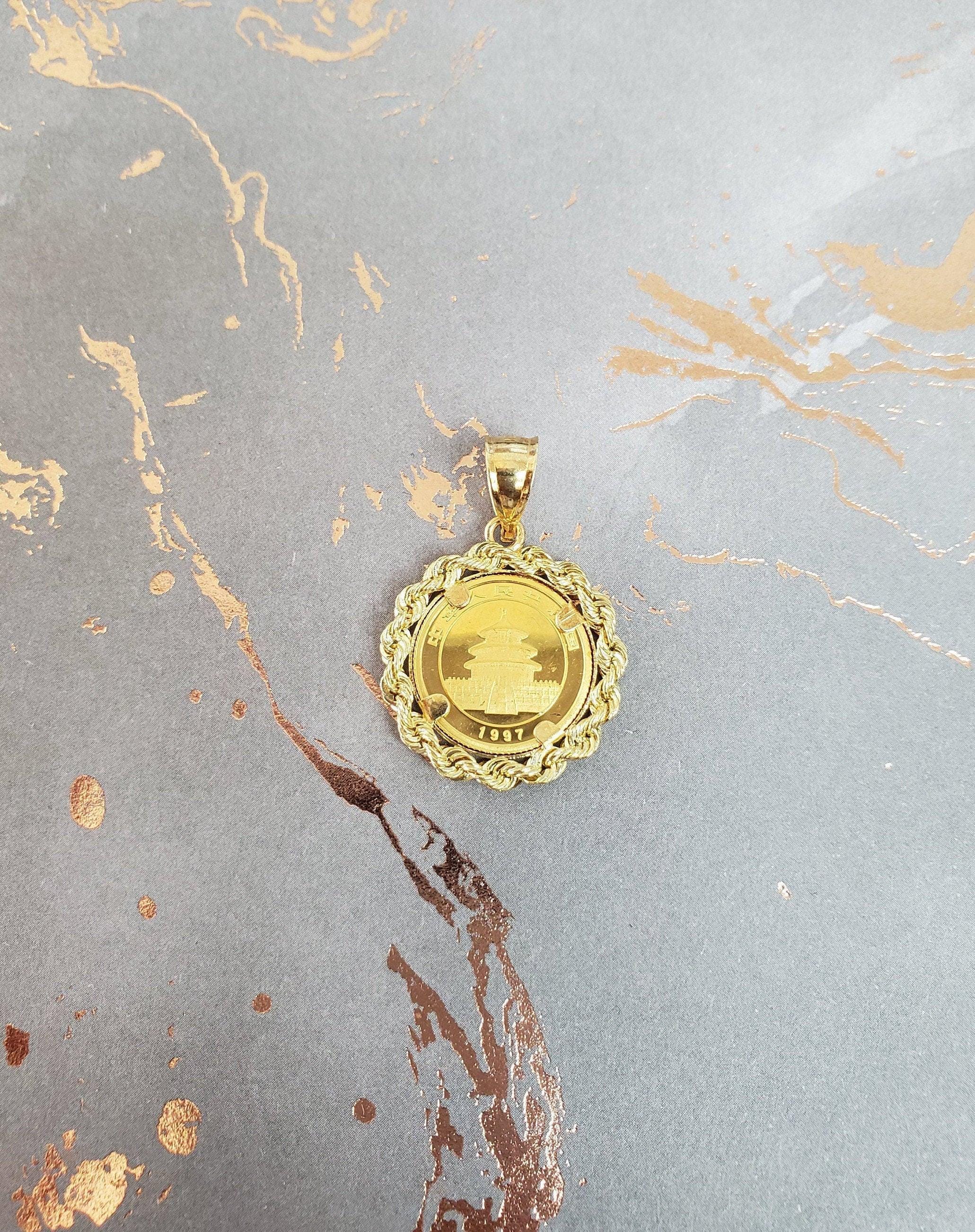 1/20oz Fine Gold Panda Coin Necklace With Rope Bezel | Gift for Her or ...