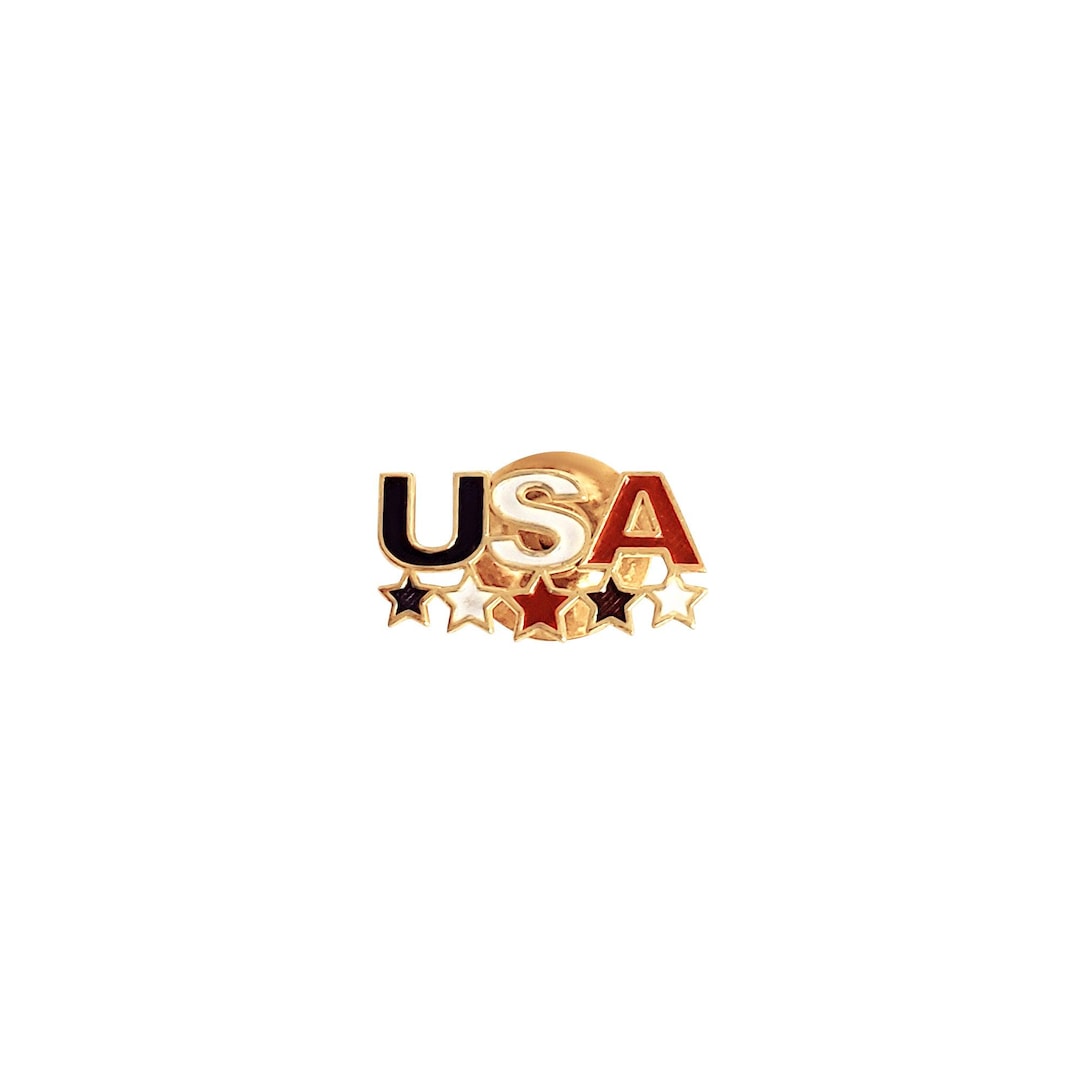 14k Gold Red, White, & Blue USA Enamel Pin With Stars | Olympic Pin ...