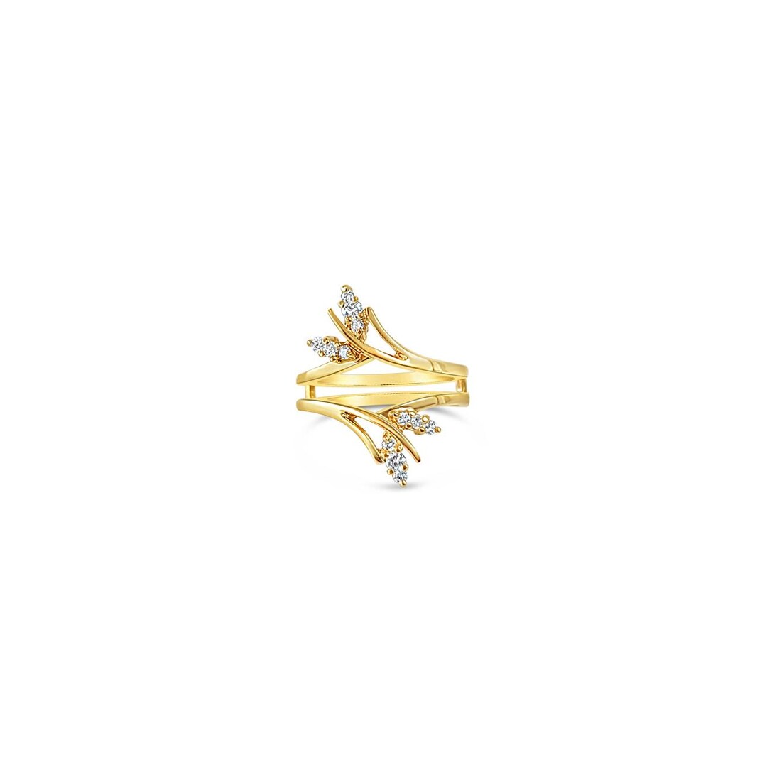 Leaf Style Diamond Ring Guard / 14k Yellow Gold Diamond Ring / Gift for ...
