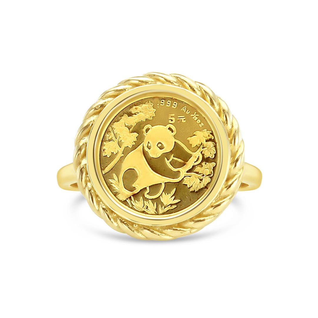 1/20oz Panda Gold Coin Ring With Rope Bezel | 14k Yellow Gold | 22k ...