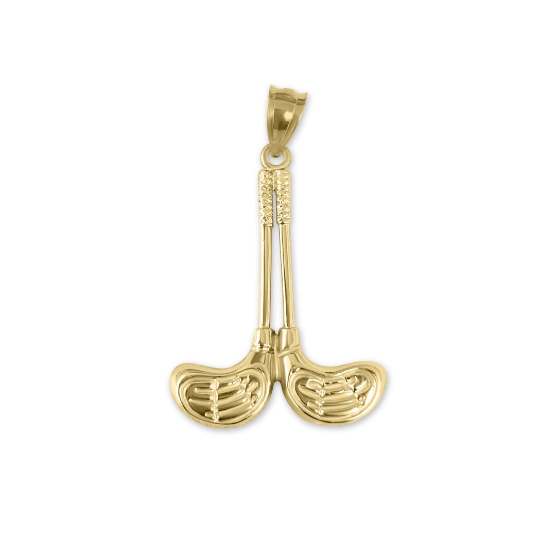 Two Golf Clubs Charm Pendant | 14k Yellow Gold | Golfing Pendant ...