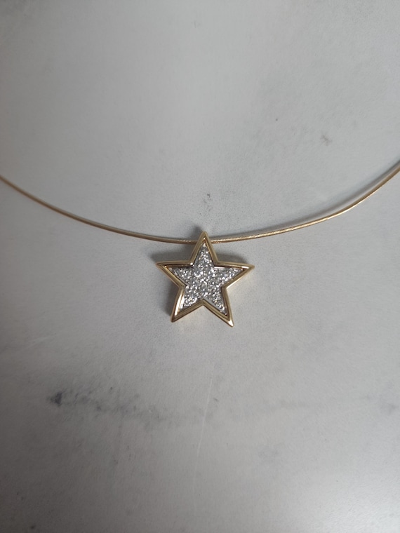 Floating Diamond Star Shaped Omega Necklace 14k Yello… - Gem