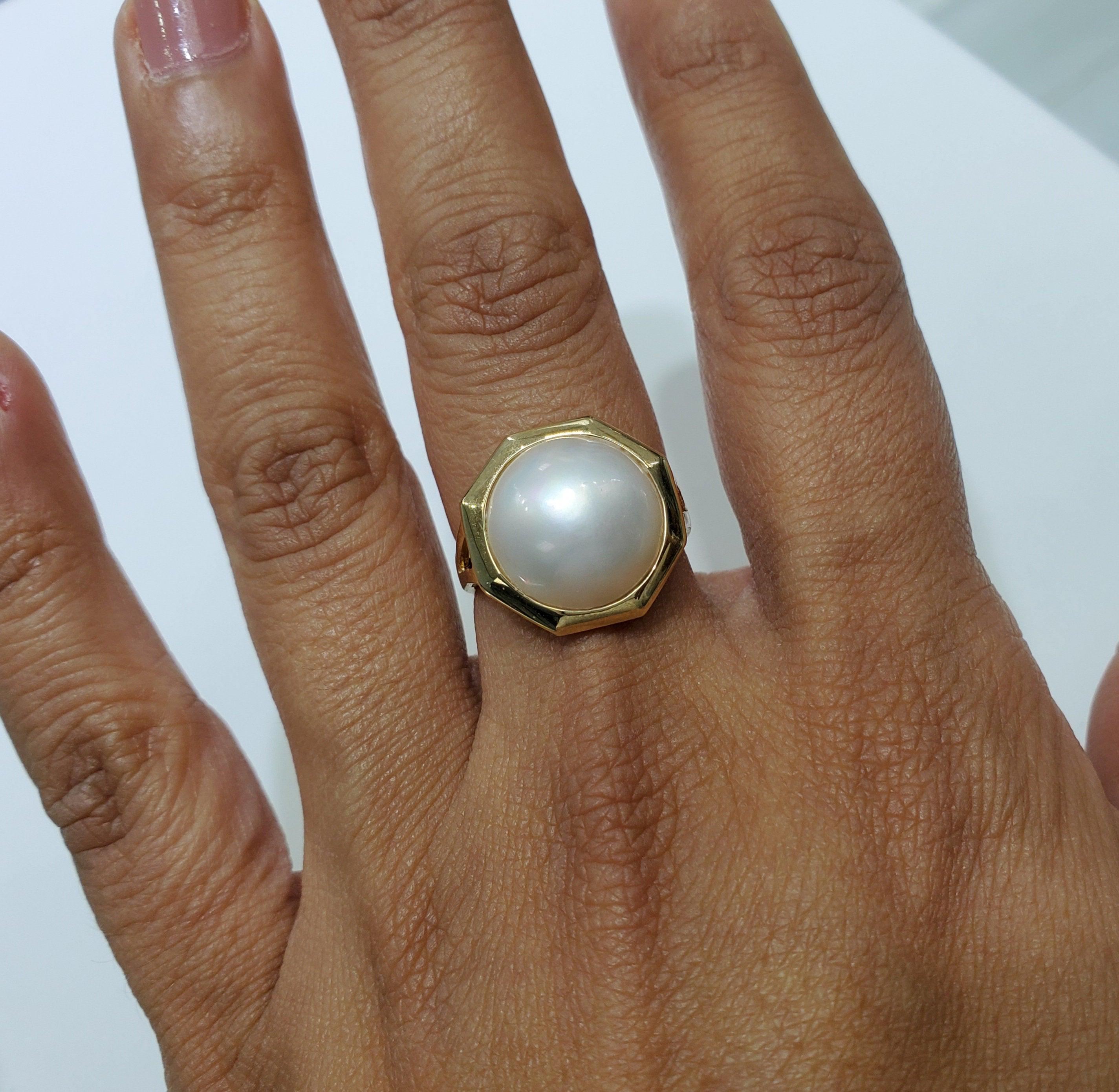 13mm Octagon Shaped Mabe Pearl Ring | 14k White Gold | Cocktail Rings ...
