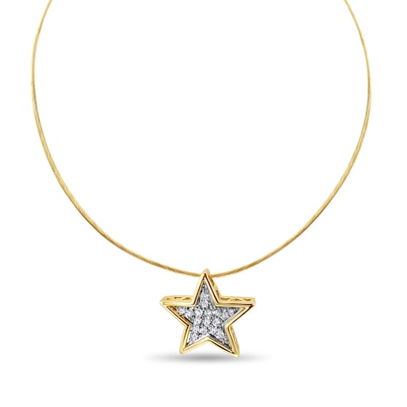 Floating Diamond Star Shaped Omega Necklace 14k Yello… - Gem