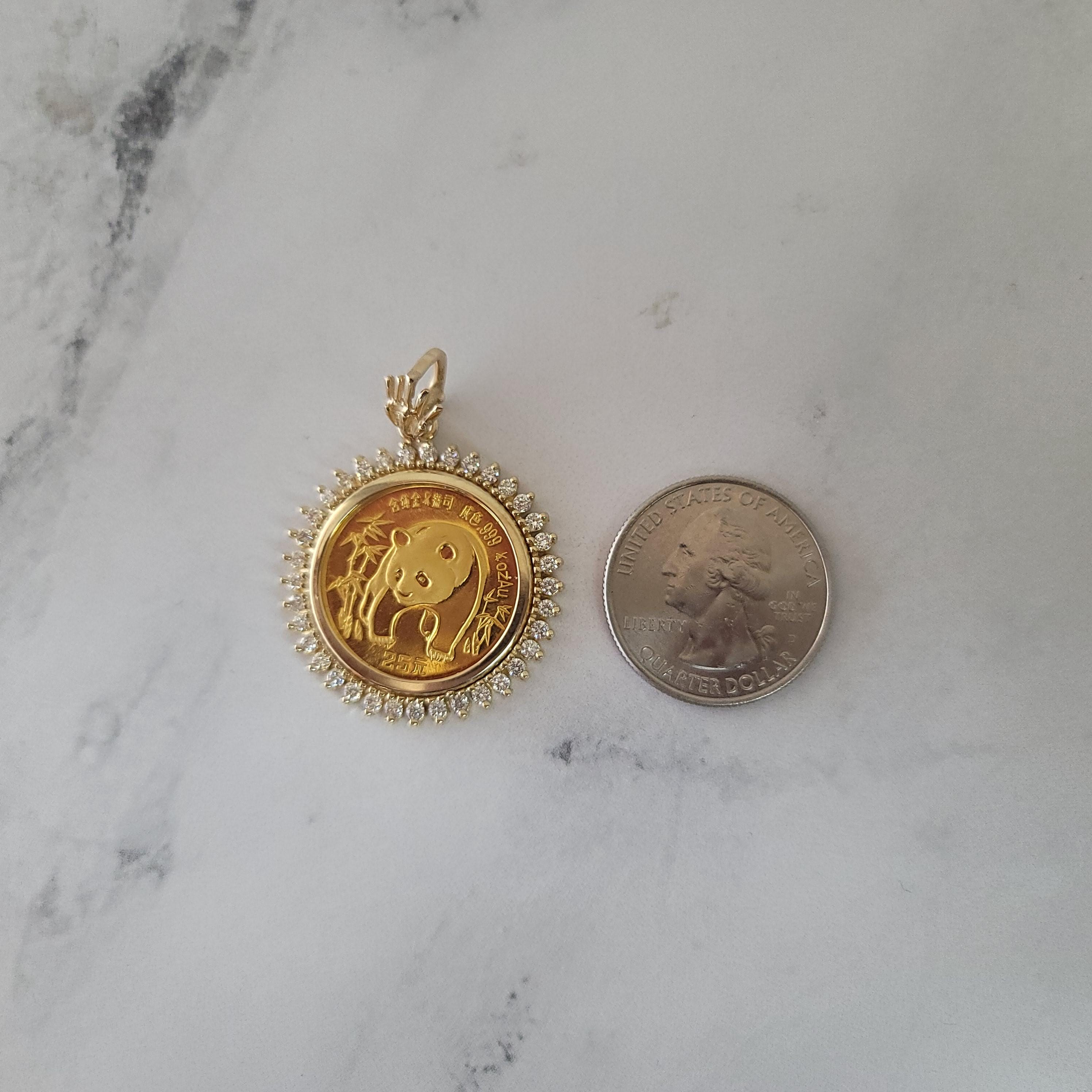 1986 Gold Panda Coin Necklace With Diamond Halo | Gift Ideas | Gold ...