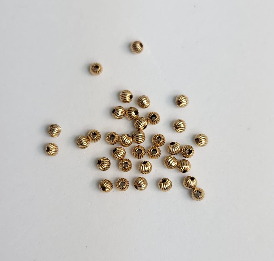 3mm Corrugated Straight 14k Yellow Gold Beads | 14k Yellow Gold | Small ...