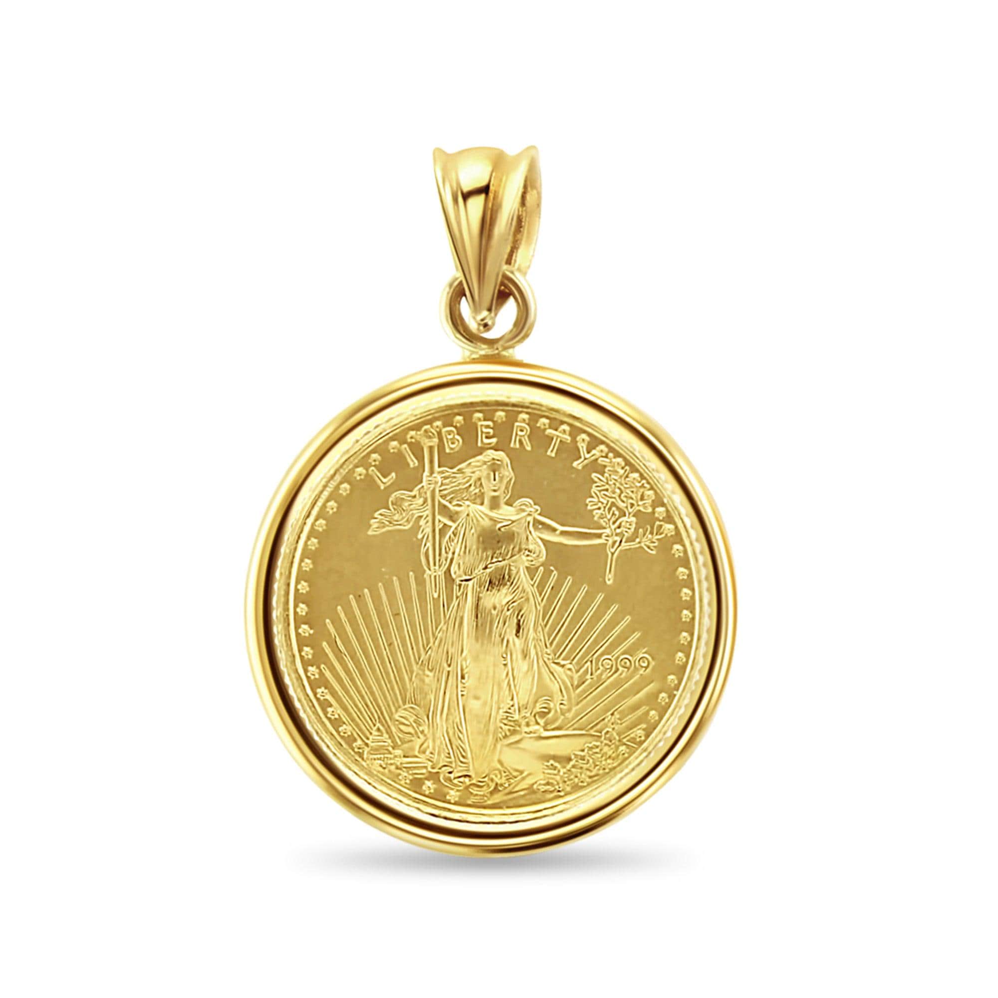 1/10oz Fine Gold Lady Liberty Coin Necklace With Polished Bezel | Gift ...