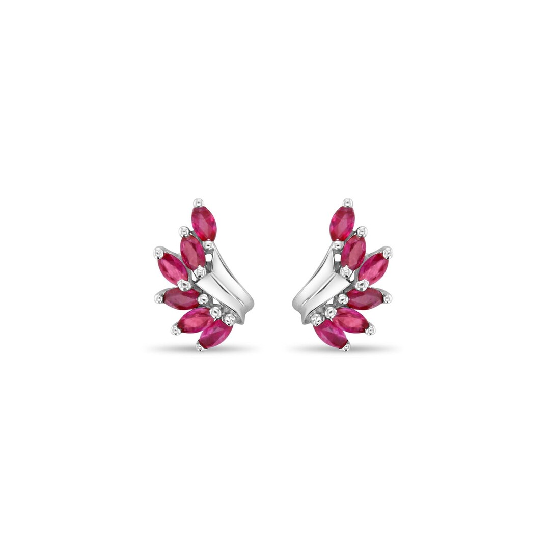 Marquise Ruby Wing Style Earrings | 14k White Gold | Gift for Her ...