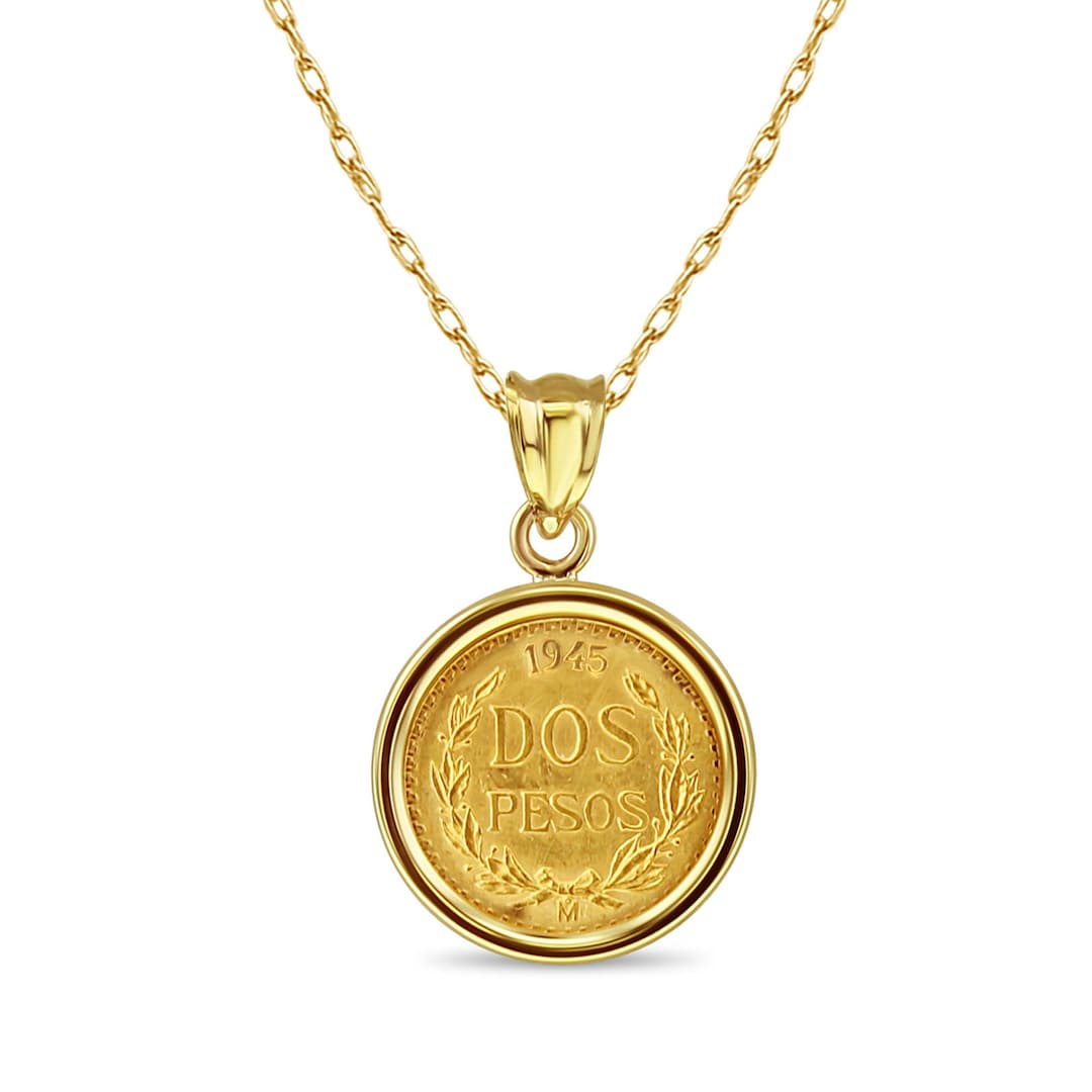 1945 Dos Pesos Gold Coin Pendant With Polished Bezel | Gift for Her Him ...