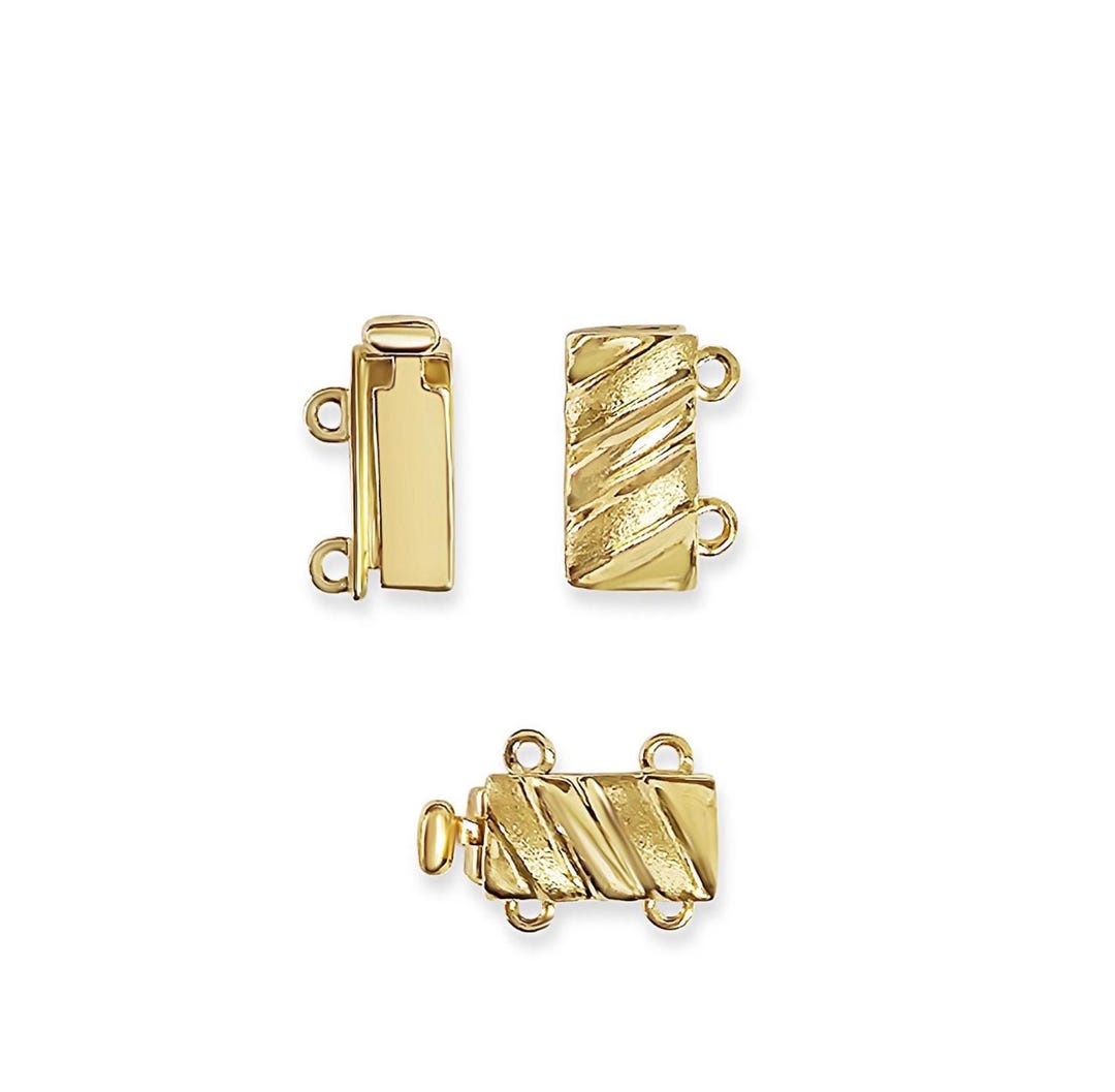 Two Strand Textured Rectangular Bar Clasp | 14k Yellow Gold | Bracelet ...