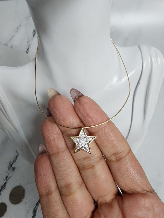 Floating Diamond Star Shaped Omega Necklace 14k Yello… - Gem