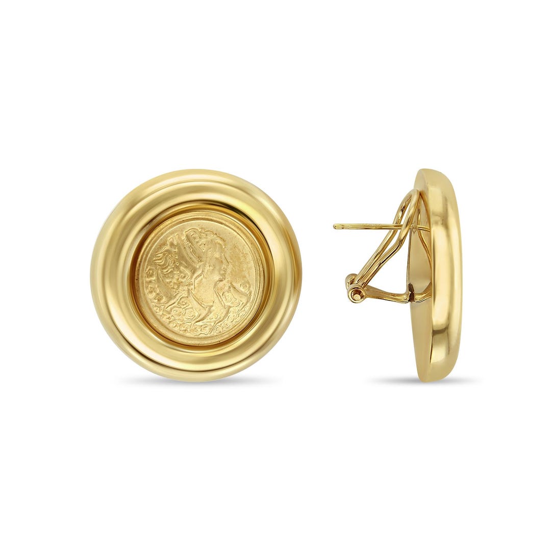 Greek Goddess Aphrodite With Dove Design Omega Clip-on Earrings | 14k ...