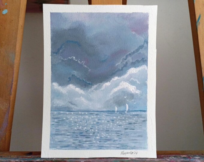 Ocean Painting Original Seaside Artwork Minimalist Wall Art Muted ...