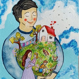 Cute Family Painting Original Art Father's Day Painting Gift for Dad ...